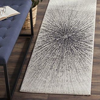 Safavieh Traditionell Teppich f&uuml;r Wohnzimmer, Esszimmer, Schlafzimmer - Evoke Collection, Kurzer Flor, Silber und Elfenbein, 62 X 240 cm