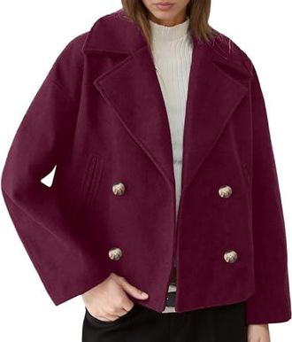 Generic Trench coat pour femme - Court - En laine - Double boutonnage - Avec boutons - Manteau dhiver court - Veste de transition &eacute;l&eacute;gante - Manteau dhiver d&eacute;
