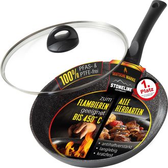 STONELINE Ceramic Bratpfanne mit Deckel 24 cm Keramikpfanne Induktion Antihaft Pfanne Keramikbeschichtung mit echten Steinpartikeln, Pfanne PFAS-frei, Für alle 