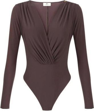 Elisabetta Franchi Femme, Tops, Brun, Taille: 38 FR Stretch Georgette Bodysuit