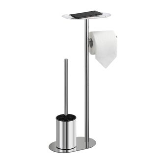 BGL Fashion Freistehendes Toilettenb&uuml;rsten-Set aus Edelstahl Chrom - WC B&uuml;rste & Klob&uuml;rste mit Toilettenpapierhalter, 3-in-1 Set mit Ablage, Modernes Design