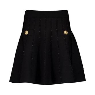 Balmain Glitzernder Gestreifter Ausgestellter Strickrock - - Skirts - Damen - Schwarzk - M