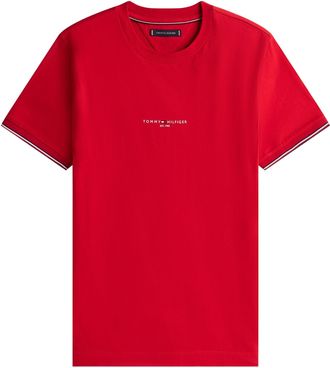 Tommy Hilfiger Herren T-Shirt Kurzarm Logo Tipped Rundhalsausschnitt, Rot (Medium Red), XXL