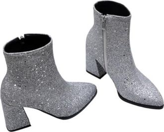Frcolor Courtes &agrave; Talons Hauts pour Femme Bottines &agrave; Talons Aiguille Paillettes Argent&eacute;es Design &Eacute;l&eacute;gant et Confortable pour Automne-hiver Style Raffin&eacute; pour 