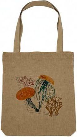 Fabulous Sac Shopping Tote Bag Aspect Lin - M&eacute;duse Hamburger Collage Art Surr&eacute;alisme Mer Oc&eacute;an - Sac de Courses Toile Epaisse 360g Beige Naturel Cabas Port&eacute; Ep