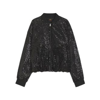 HUGO BOSS Jacke im Relaxed Fit mit Paillettenbesatz - - Jackets - Damen - Schwarzk - XS