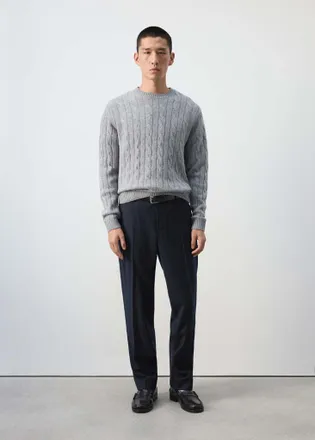 Mango Pantalon laine m&eacute;lang&eacute;e regular-fit bleu marine - Homme - 38 - MANGO MAN