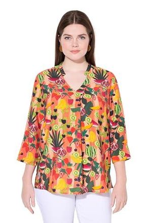 Ulla Popken Femme Grandes Tailles Tunique, Motif Fruits. Col Montant, décolleté V. Manches 3/4 Orange Vif 62+ 838185658-62+