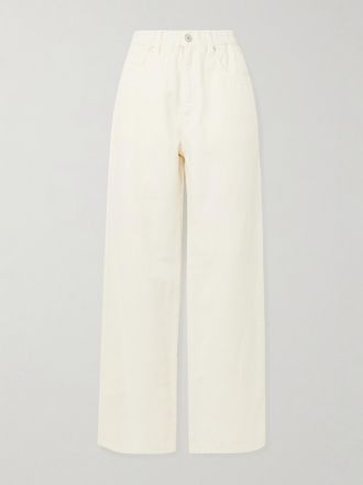Brunello Cucinelli Hose Mit Weitem Bein Aus Einer Baumwoll-leinenmischung Mit Zierperlen - Wei&szlig;
