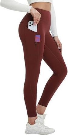 Baleaf Legging dentra&icirc;nement cargo taille haute avec poches pour femme - 63,5 cm - Contr&ocirc;le du ventre - Legging de gym et course &agrave; pied, rouge vin, M