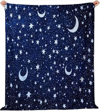 Generic Plaid Couverture Polaire Flanelle Ciel &eacute;toil&eacute; Lune &Eacute;toiles Premium Lit l&eacute;ger Confortable Chaud Bleu Blanc Moelleuse Couvre-lit Jet&eacute; de Canap&eacute;, Convien