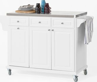 SoBuy Kücheninsel auf Rollen Servierwagen mit Rollen Küchenwagen mit Edelstahl-Arbeitsplatte Rollwagen mit Schubladen Barwagen für Küche, Esszimmer, Frühstü