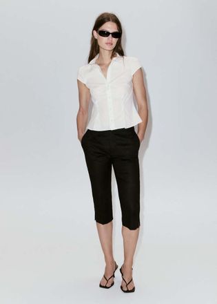 Mango Tailliertes Kurzarmhemd cremewei&szlig; - Damen - XS - MANGO