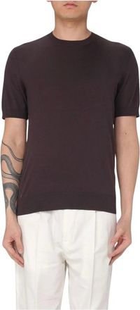 Paolo Pecora Homme, Tops, Brun, Taille: M Short Sleeve Knit Crew Neck Tee