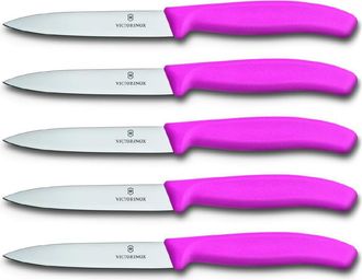 Victorinox by Swiss Army | Gemüsemesser 5er Set Pink | Swiss Classic 10 cm | glatter Schliff | ideales Tomatenmesser für jede Küche