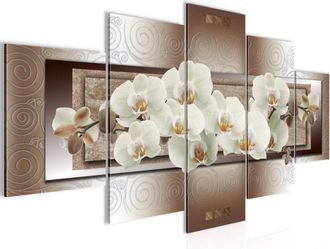 Runa Art Wandbilder Blumen Orchidee 5 Teilig Bild auf Vlies Leinwand Deko Wohnzimmer Abstrakt Beige Braun 205452c
