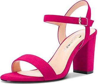 Castamere Femmes Bloc Chunky Haut High Talon Heel Lanières Cheville Sandales Ouvert Bout Boucle Mariage Bureau Dress 8.5 CM Heels Magenta Rouge 37 EU