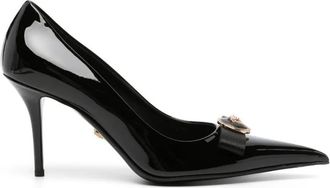 Versace Hohe Schuhe - Black Patent Leather Pumps With Ribbon Bow - Gr. 37,5 (EU) - in Schwarz - f&uuml;r Damen