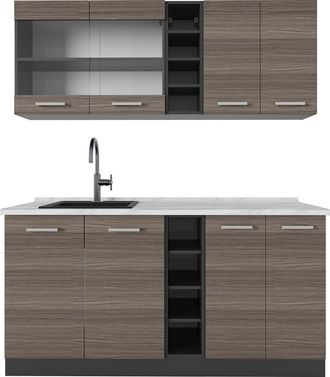 Vicco Singlek&uuml;che R-Line, K&uuml;chenzeile Single, Edelgrau/Anthrazit, 160 cm, AP Marmor