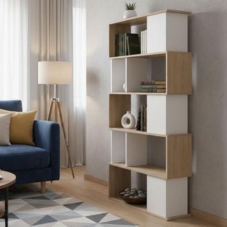 Dmora B&uuml;cherregal Coralie, B&uuml;roregal, Mobiler Buchhalter, B&uuml;cherbrett, 80x30 h174 cm, Eiche und Wei&szlig;