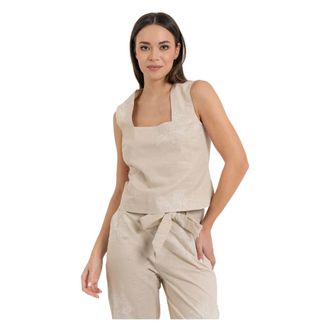 Kocca Femme, Tops, Beige, Taille: 36 FR Top sans Manches avec Broderie Florale