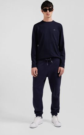 Eden Park T-shirt Manches Longues En Coton Bleu Marine Broderie Dos N&deg;10 Coupe Regular