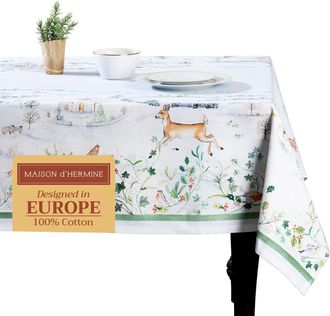 Maison d'Hermine Maison dHermine Tischdecke Rechteckig 100% Baumwolle 180 cm x 140 cm Wiederverwendbar Alltagsgebrauch für Weihnachtsdekorationen Esszimmer Landhaus Zu