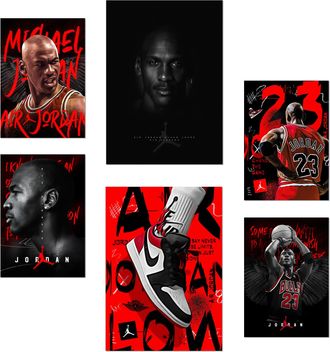 Nacnic 6er-Set Ikonisches Jordan Grafiiti Rot und Schwarz Poster mit Designillustrationen zur Dekoration der Wände Ihres Zuhauses. Räume, Büro, Laden und Ges