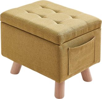 Generic Aufbewahrungsbank Aus Leinenmischung - Stabiler Fußhocker for Das Fußende des Bettes Mit Gepolstertem Kissen Und Seitentasche (Holzbeine, Großes Fassu