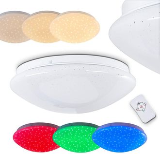 HOFSTEIN LED Deckenleuchte Brighton, runde Deckenlampe mit RGB Farbwechsler und Fernbedienung, Glitzereffekt, dimmbar m. Sternenhimmeloptik und Nachtlichtfunkt