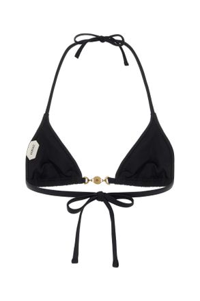 Versace Logo-Clasp Nylon Bikini Top - Black