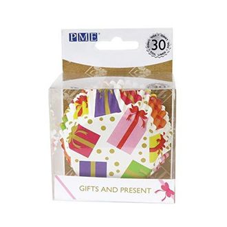 PME BC806 Weihnachtliche folienbeschichtete Cupcake-Förmchen, Verpackte Geschenke (30 Stück), Papier
