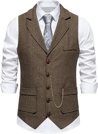 Generic Gilets de costume pour homme UK | Gilet pour homme décontracté formel gilet en coton boutonné veste sans manches mince classique gilet avec chaîne en 