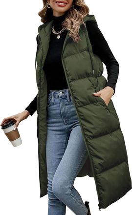 Fengbay Damen Steppweste Lang mit Kapuze &Auml;rmellos Winterweste Daunenf&uuml;llung Leicht Warm Outdoorweste &Uuml;bergangsweste f&uuml;r Herbst und Winter