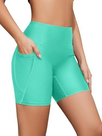 SHEKINI Short de bain pour femme - Taille haute - Séchage rapide - Sporty - Legging court - Bas de bikini - Short de bain - Pantalon de plage, Vert océan., M