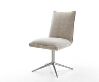DELIFE Drehstuhl Lelio-Flex Webstoff Soft Beige Fu&szlig;kreuz Edelstahl 360&deg; drehbar Wippfunktion Taschenfederkern, Esszimmerst&uuml;hle