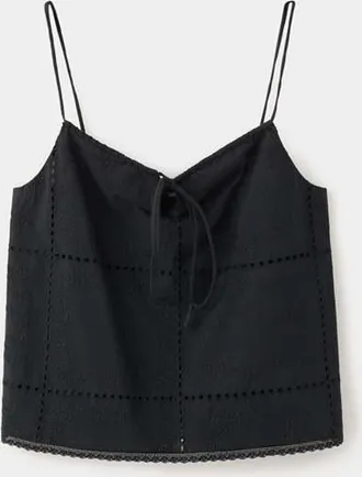 Mango Top coton broderies noir - Femme - XS - MANGO