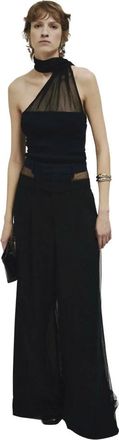 Erika Cavallini Semi Couture Femme, Blouses et Chemises, Noir, Taille: 40 FR Bandeau Top avec d&eacute;tail d&eacute;charpe en gaze transparente