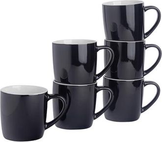 Argon Tableware Lot de 6 tasses &agrave; caf&eacute; color&eacute;es - Noir - 350 ml - Lot de 6 tasses &agrave; th&eacute; en gr&egrave;s c&eacute;rame brillant, tasses &agrave; latte, cappuccino, ensemble de tasses color&eacute;