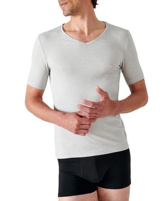 Damart Herren Kurz&auml;rmliges T-Shirt aus Thermolactyl-Interlock-Strick mit V-Ausschnitt Thermounterw&auml;sche-Oberteil, Grau Meliert, XL