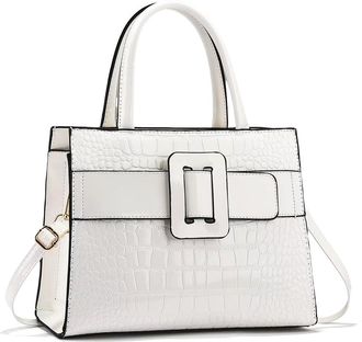 Nicole & Doris Frauen Tasche Elegante Handtasche Damen Designer Schultertasche PU Leder Tote Handtasche Umh&auml;ngetasche Kroko Henkeltasche mit Vielen F&auml;chern Wei&szlig;