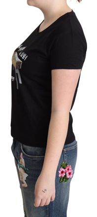 Moschino Womens Black Cotton Come Play 4 Us Print Tops T-Shirt