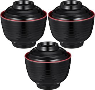 DOITOOL 3 StüCk SuppenschüSseln Set Japanische Stil Miso SchüSseln FüR Suppen Und Dips Schwarz 9.7 Cm - Ideal FüR KüChengebrauch