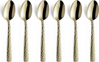 Amefa Felicity Mocca-/Espressolöffel Set 6-teilig | PVD Kaffeelöffel Set für 6 Personen | Champagner | Teelöffel 6 Stück | Gehämmerter Griff