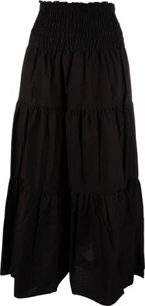 Michael Kors Femme, Jupes, Noir, Taille: 40 FR Smocked Cotton Poplin Tiered Maxi Skirt