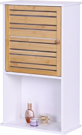 Relaxdays H&auml;ngeschrank Bad, 3 F&auml;cher, HBT: 70 x 40 x 20 cm, Schr&auml;nkchen mit Bambust&uuml;r, schmaler Wandschrank, wei&szlig;/Natur
