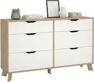 Dmora Kommode Christiane, Wohnzimmerbuffet, Wohnzimmer-Sideboard, Moderne K&uuml;chen-Speisekammer, 156x40 h92 cm, Eiche und Wei&szlig;