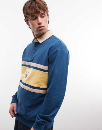 Parlez Clothing Polo de rugby &agrave; rayures et manches longues - Bleu multicolore