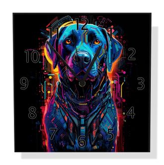 Wallario Design-Wanduhr Cyber-Labrador aus Glas, Motiv-Uhr Größe 30 x 30 cm, Schwarze Zeiger