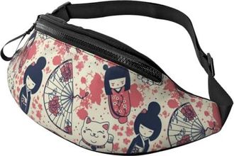 Generic Motif De Poup&eacute;e Maneki Sac Banane Unisexe Sac &Agrave; Bandouli&egrave;re L&eacute;ger Sacoche Bandouli&egrave;re Pour Course &Agrave; Pied Travail Vacances 14X35Cm